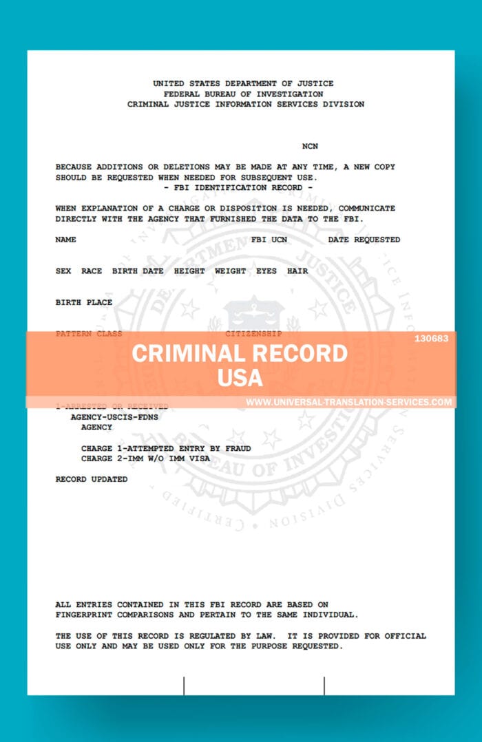 Police Clearance Certificate | example | USA Translate